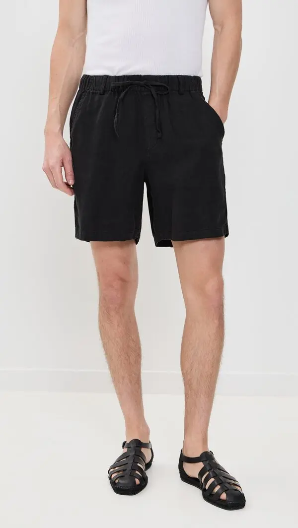 BATHER Linen Leisure Shorts - Black