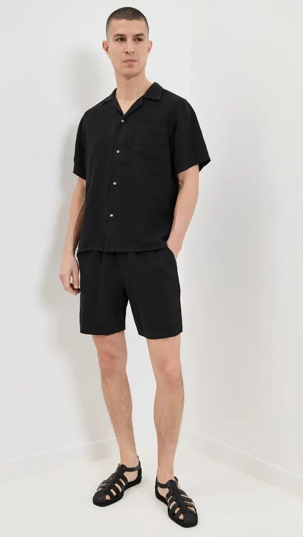 BATHER Linen Leisure Shorts - Black