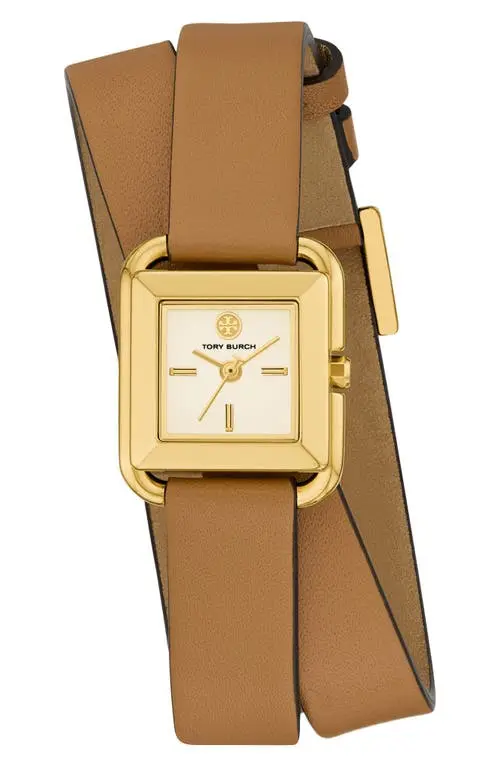 Tory Burch Kira Double Wrap Leather Strap Watch - Gold