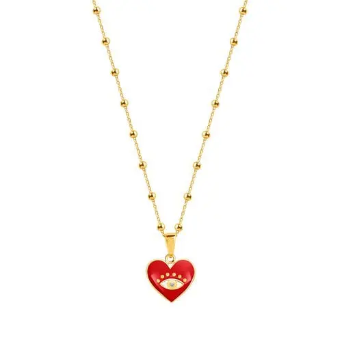 KARMA AND LUCK Steadfast Loyalty Evil Eye Diamond Heart Charm Necklace - Gold/red