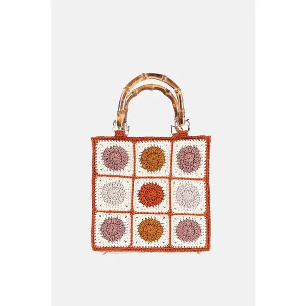 JELAVU Dottie Crochet Crossbody Bag With Rattan Handle - Sunset Multi