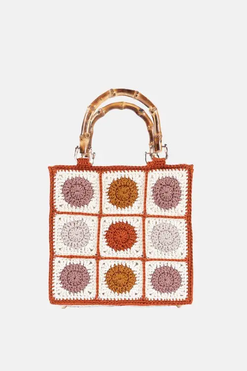 JELAVU Dottie Crochet Crossbody Bag With Rattan Handle