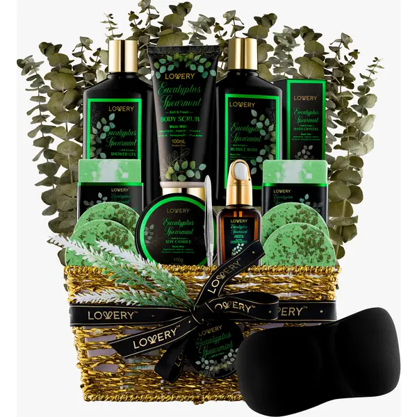 LOVERY Eucalyptus Spearmint 17-piece Bath Set - Black / Green