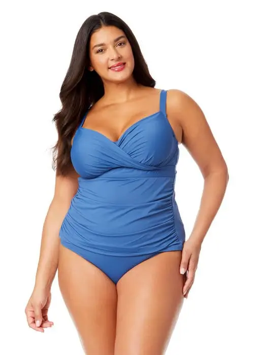 ANNE COLE PLUS Twist Front Underwire Tankini Top - Slate Blue