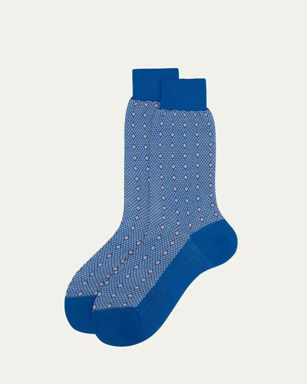 BRESCIANI Diamond-woven Crew Socks - Mid Blue
