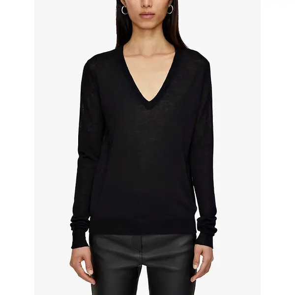 JOSEPH Cashair V-neck Cashmere Jumper - Black