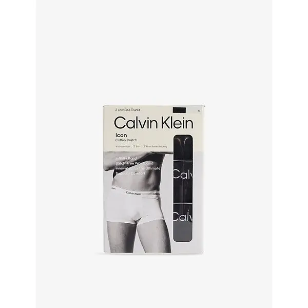 Calvin Klein Icon Logo-waistband Pack Of Three Stretch-cotton Trunks - Black W Dtm Wb
