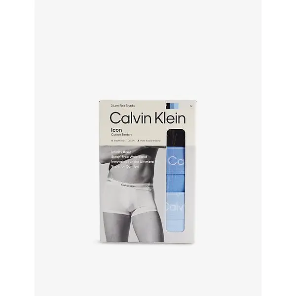 Calvin Klein Icon Logo-waistband Pack Of Three Stretch-cotton Trunks - Blk Glacr Blu Bll Dtm Wb