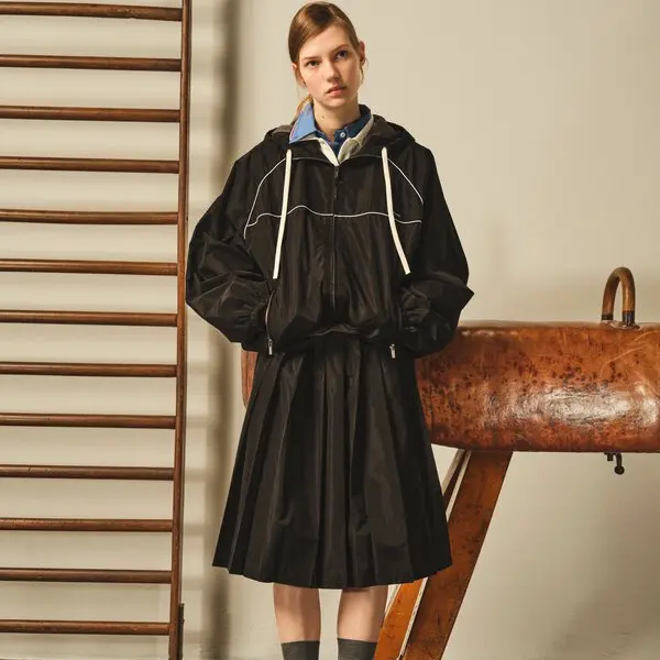Miu Miu Technical Silk Zipper Blouson Jacket - Black | Editorialist