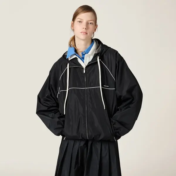 Miu Miu Technical Silk Zipper Blouson Jacket - Black | Editorialist