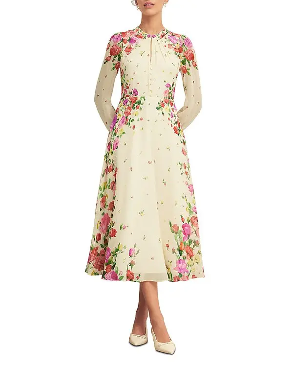 HOBBS LONDON Eva Silk Printed Midi Dress - Cream Multi