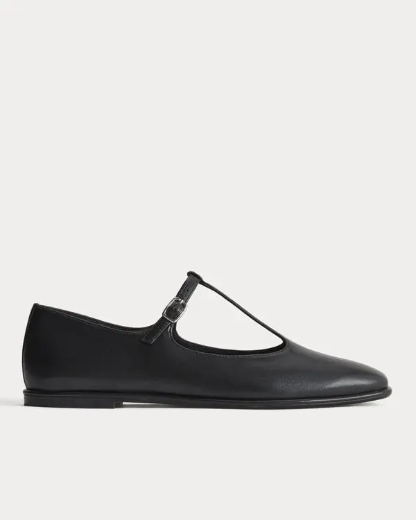 Everlane Leather T-strap Flat - Black