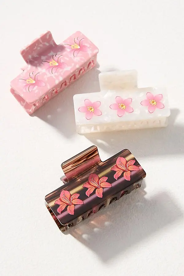 Anthropologie Painted Floral Claw Clip Set In Brown Pattern  display picture 1