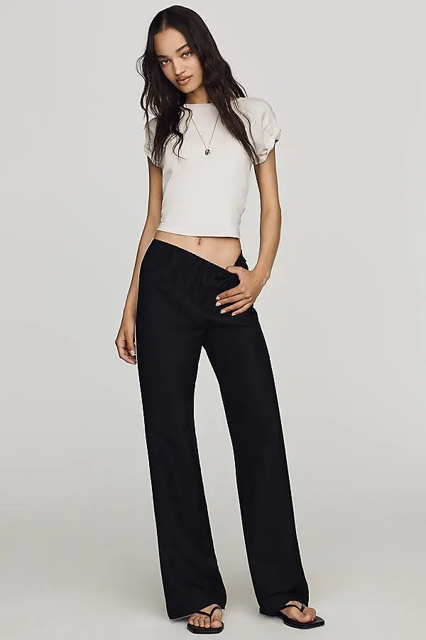 Sanctuary Linen Blend Track Pants - Black/summer Sand