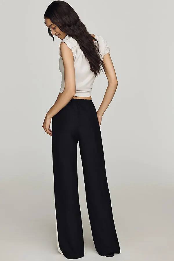 Sanctuary Linen Blend Track Pants - Black/summer Sand