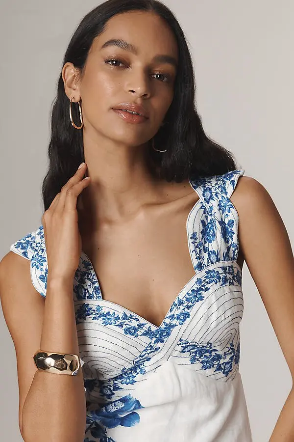 farm rio cascade floral sleeveless linen midi dress Farm Rio Floral Cascade Wavy Linen Sleeveless Midi Dress