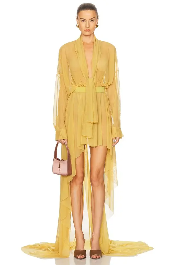 Norma Kamali Hi Low Oversized Boyfriend Shirt Gown With Bow - Asparagus