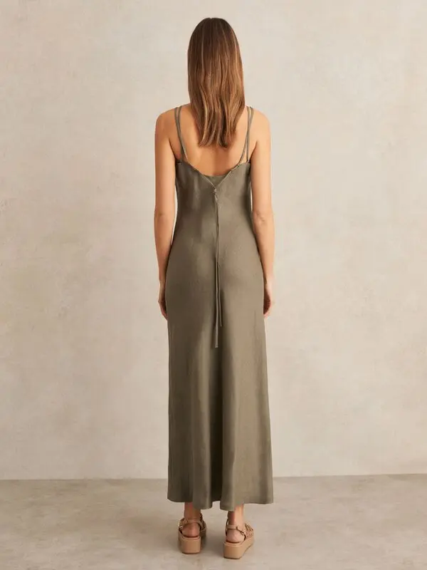 REISS Roxanne Linen Midi Slip Dress