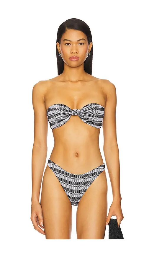 MILLY Stripe Knot Bandeau Bikini Top - Black & White