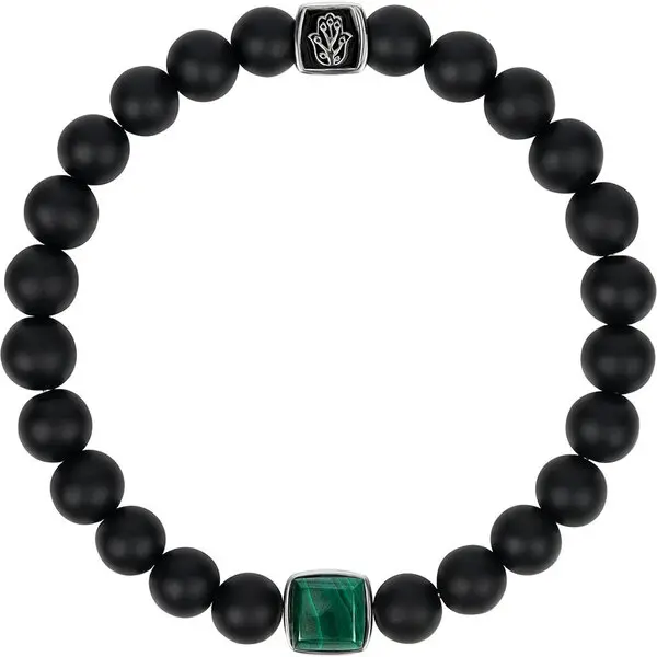 KARMA AND LUCK Onyx And Malachite Stone Bead Bracelet With Charm - Black