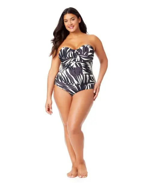 ANNE COLE PLUS Drape Front Underwire Tankini Swim Top