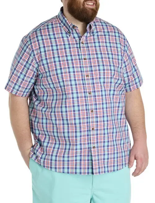 HARBOR BAY BY DXL Big & Tall Easy-care Large Plaid Sport Shirt - Aqua Multi