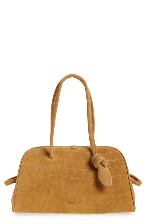 Jacquemus Le Turismo Croc Embossed Suede Bowling Bag - Camel