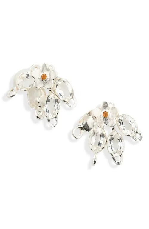 SHANA CAVE Flower & Leaf Cluster Earrings - Clear Quartz And Citrine