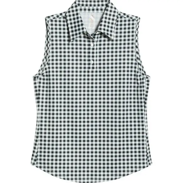 RHONE Court Gingham Sleeveless Polo - Black Gingham