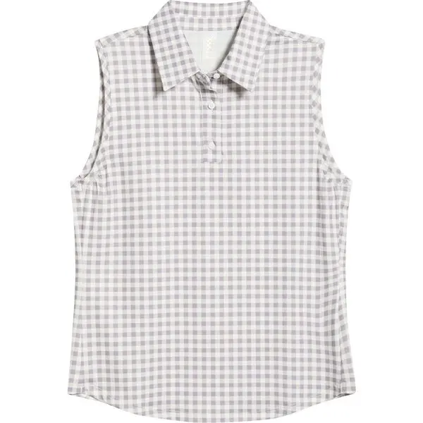RHONE Court Gingham Sleeveless Polo - Purple Smoke Gingham