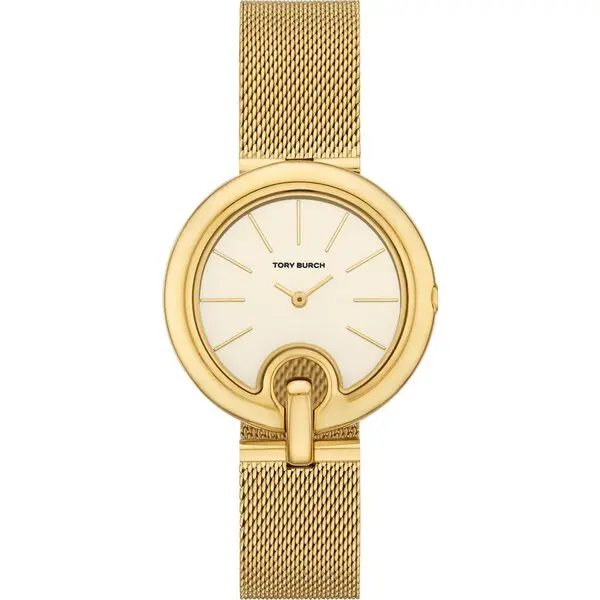 Tory Burch The Pierced Mesh Strap Watch - Gold