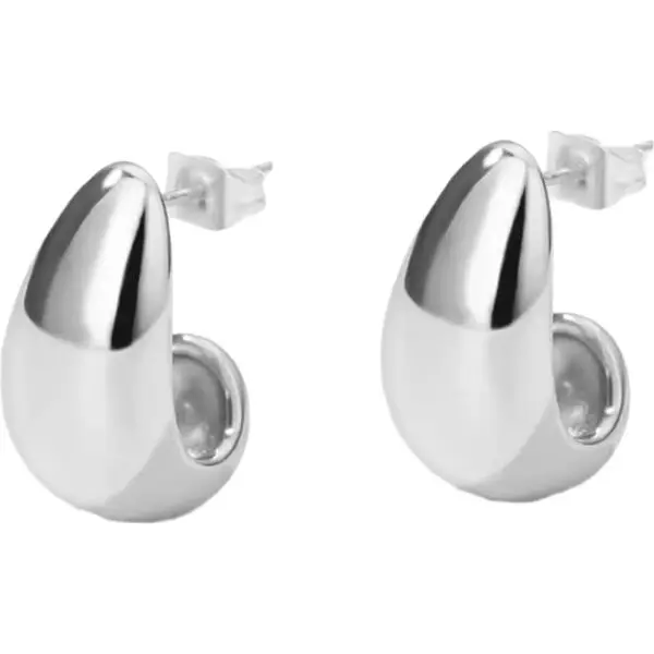 DLORIA Hollywood Sensation Dome Huggie Teardrop Earrings - Silver