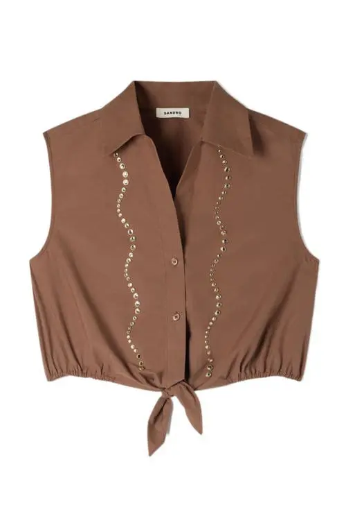 Sandro Rhinestone Embellished Cropped Shirt - Brown