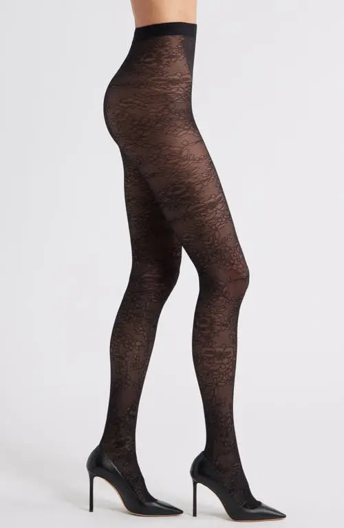 Nordstrom Sheer Floral Tights - Black