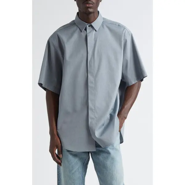 Fear Of God Short Sleeve Cotton & Wool Stretch Oxford Button-up Shirt - Melange Slate