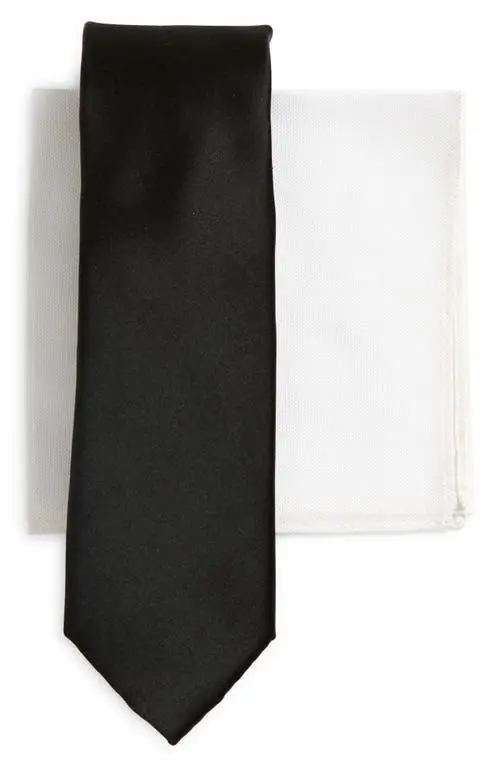 Nordstrom Silk Tie & Pocket Square Set - Black
