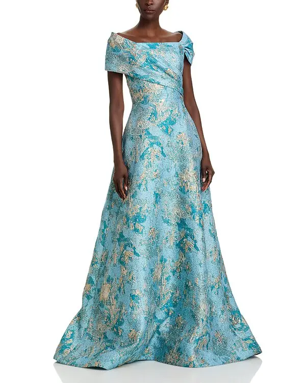 Rickie Freeman For Teri Jon Metallic Jacquard Gown