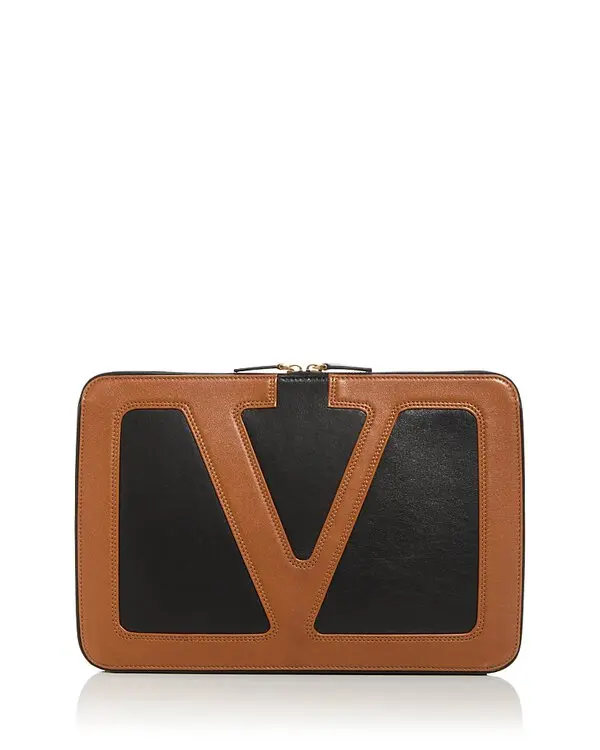 Valentino Garavani Vlogo Leather Document Case - Nero/spice
