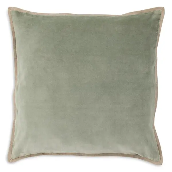 ANNIE SELKE Gehry Velvet Linen Decorative Pillow Cover, Square - Desert Sage