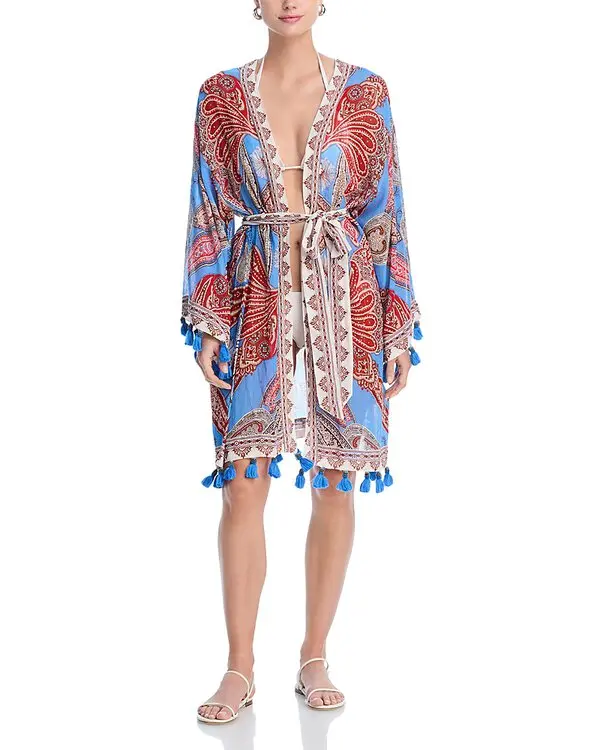 Farm Rio Printed Tassel Short Cover Up Robe Exclusive - Multicolor