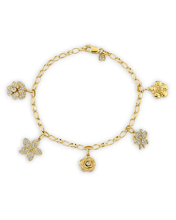 SYDNEY EVAN 14k Yellow Diamond Flower Charm Bracelet - Gold
