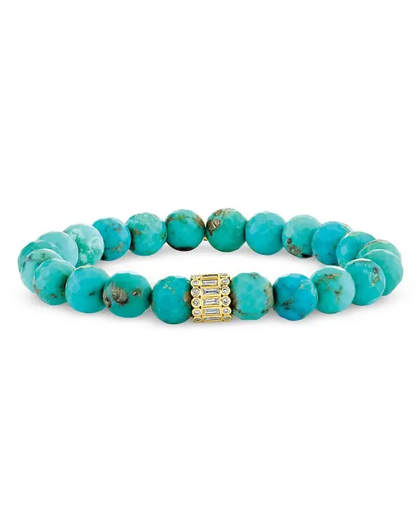 SYDNEY EVAN 14k Yellow Gold Turquoise & Diamond Beaded Bracelet - Blue/gold