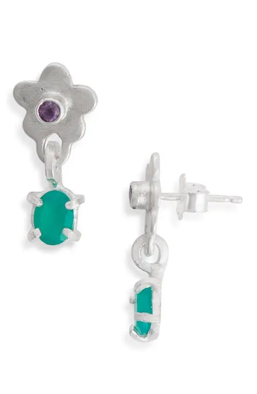 SHANA CAVE Flower Drop Earrings - Amethyst And Green Onyx