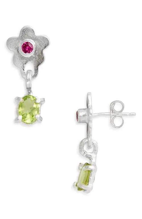 SHANA CAVE Flower Drop Earrings - Peridot And Ruby