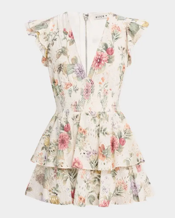Alice + Olivia Kessie Ruffle-sleeve Romper - Sweet Nothings