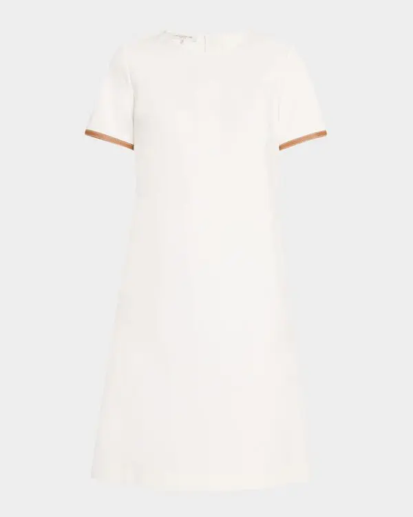 Lafayette 148 New York Leather-trimmed Cotton A-line Dress - White