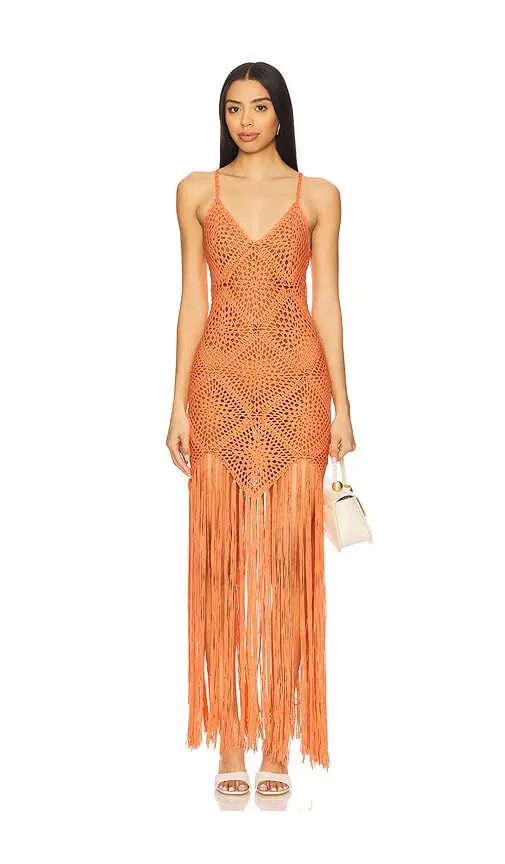 Line & Dot Wandering Crochet Dress - Coral