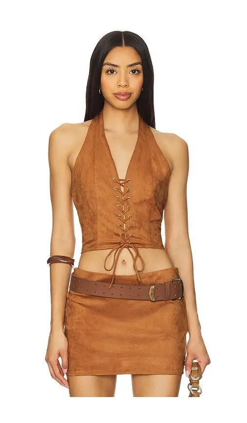 Superdown Delphi Lace-up Halter Top