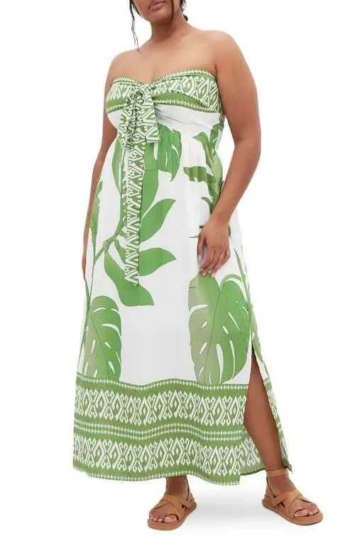 City Chic Peta Border Print Strapless Maxi Dress