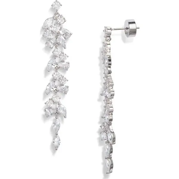 Nordstrom Scattered Cubic Zirconia Linear Drop Earrings - Clear- Silver